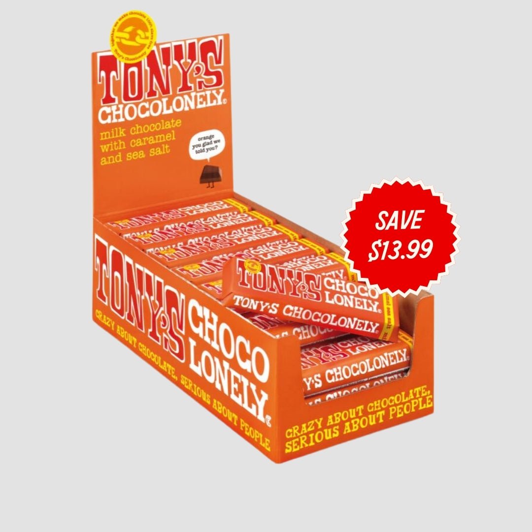 Tony's Chocolonely Milk Chocolate Caramel Sea Salt, 35 Bar Pack | Cook ...